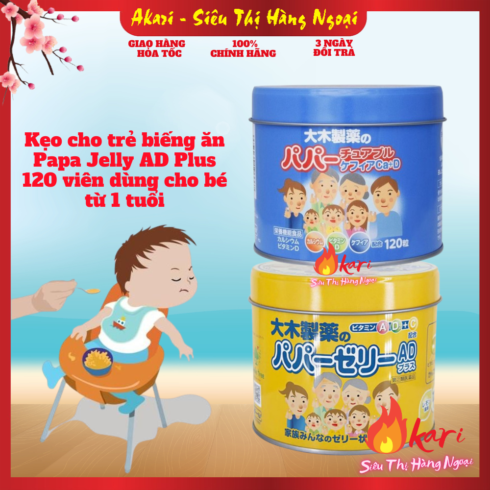 Kẹo cho trẻ biếng ăn Nhật Bản Papa Jelly AD Plus cho bé từ 1 tuổi, bổ sung vitamin D, Canxi 120 ...