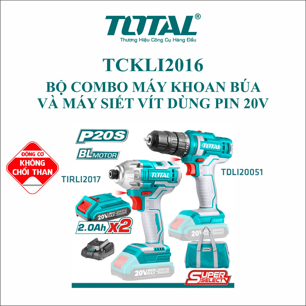 Bộ combo máy khoan TDLI20051 và máy siết vít TIRLI2017 dùng pin 20V TOTAL TCKLI2016 | Shopee ...