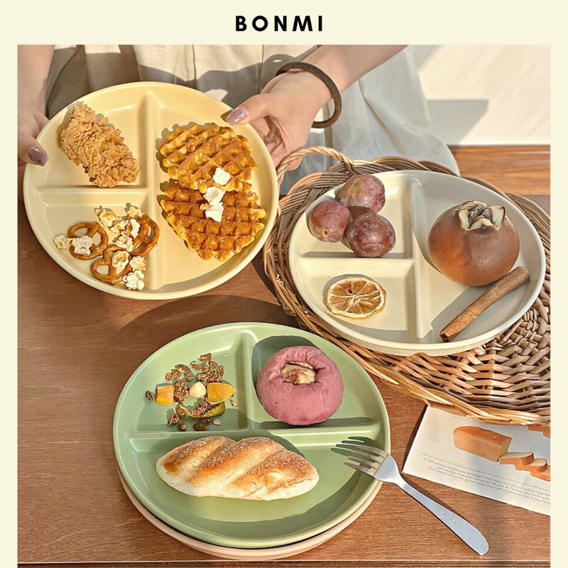 Đĩa gốm chia ngăn, đĩa ăn eat clean tiện lợi phong cách Hàn Quốc Bonmi ...