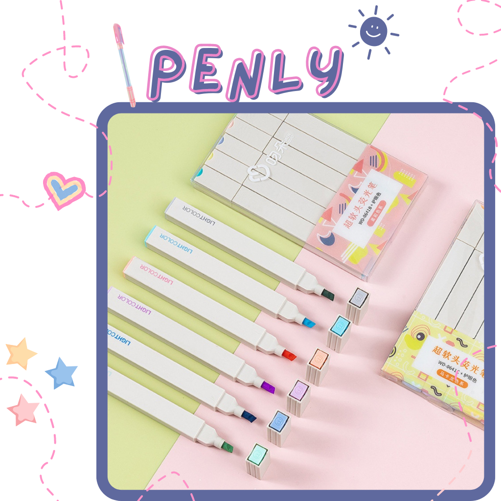 Set 6 bút highlight hình vuông Penly shop , bút dạ quang màu pastel ...