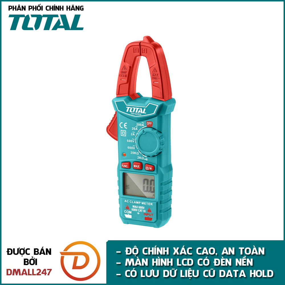 Đồng hồ kềm đo điện ampe AC kỹ thuật số TOTAL TMT42002 - độ chính xác ...
