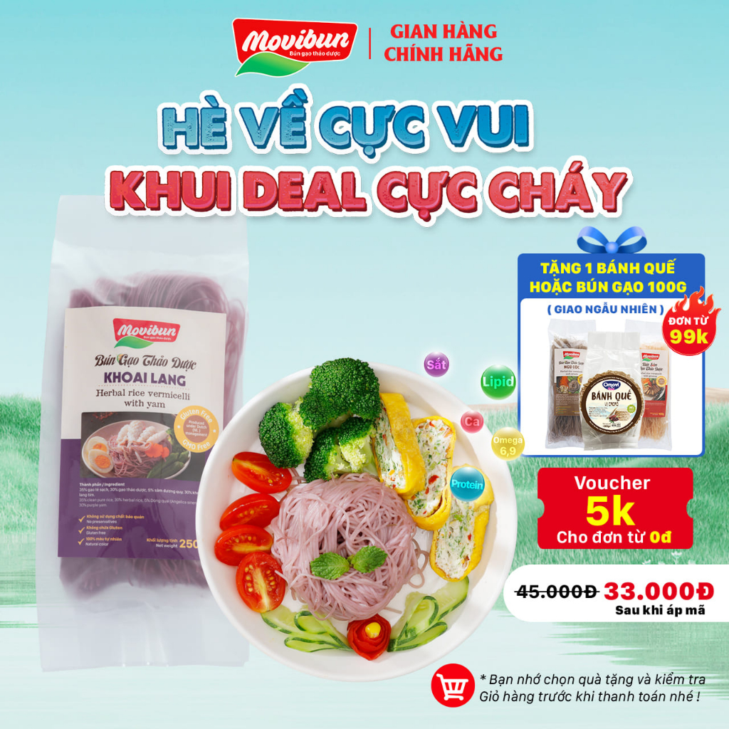 Bún gạo thảo dược Khoai lang Movibun giàu chất xơ, canxi, omega 6,9 ...