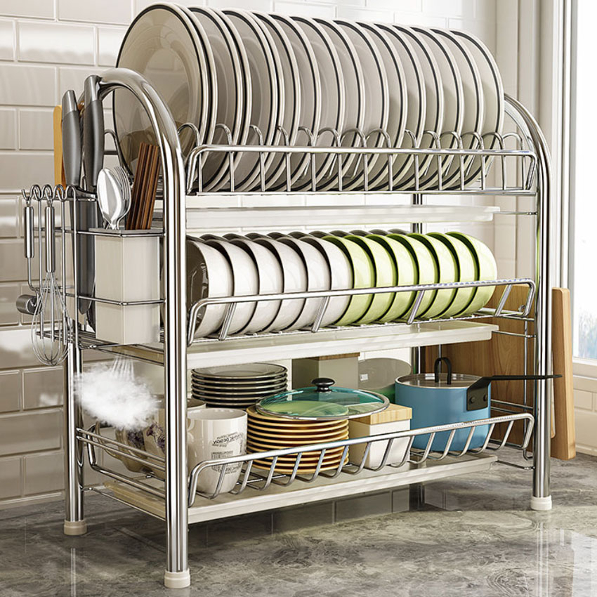 KỆ CHÉN BÁT INOX 304 CAO CẤP, 3 TẦNG INOX, KÈM GIÁ CẮM DAO ĐŨA VÀ GIÁ ...