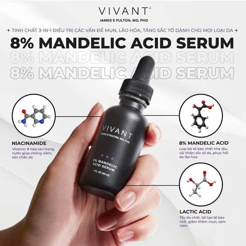 Serum Vivant 15% & 8% Mandelic Acid 3 in1 giảm mụn trứng cá, lão hóa và sắc tố da 30ml | Shopee ...