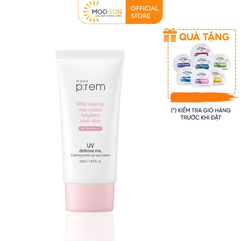 Kem chống nắng vật lý nâng tông da MAKE P:REM UV defense me. Calming tone up sun cream 50ml ...