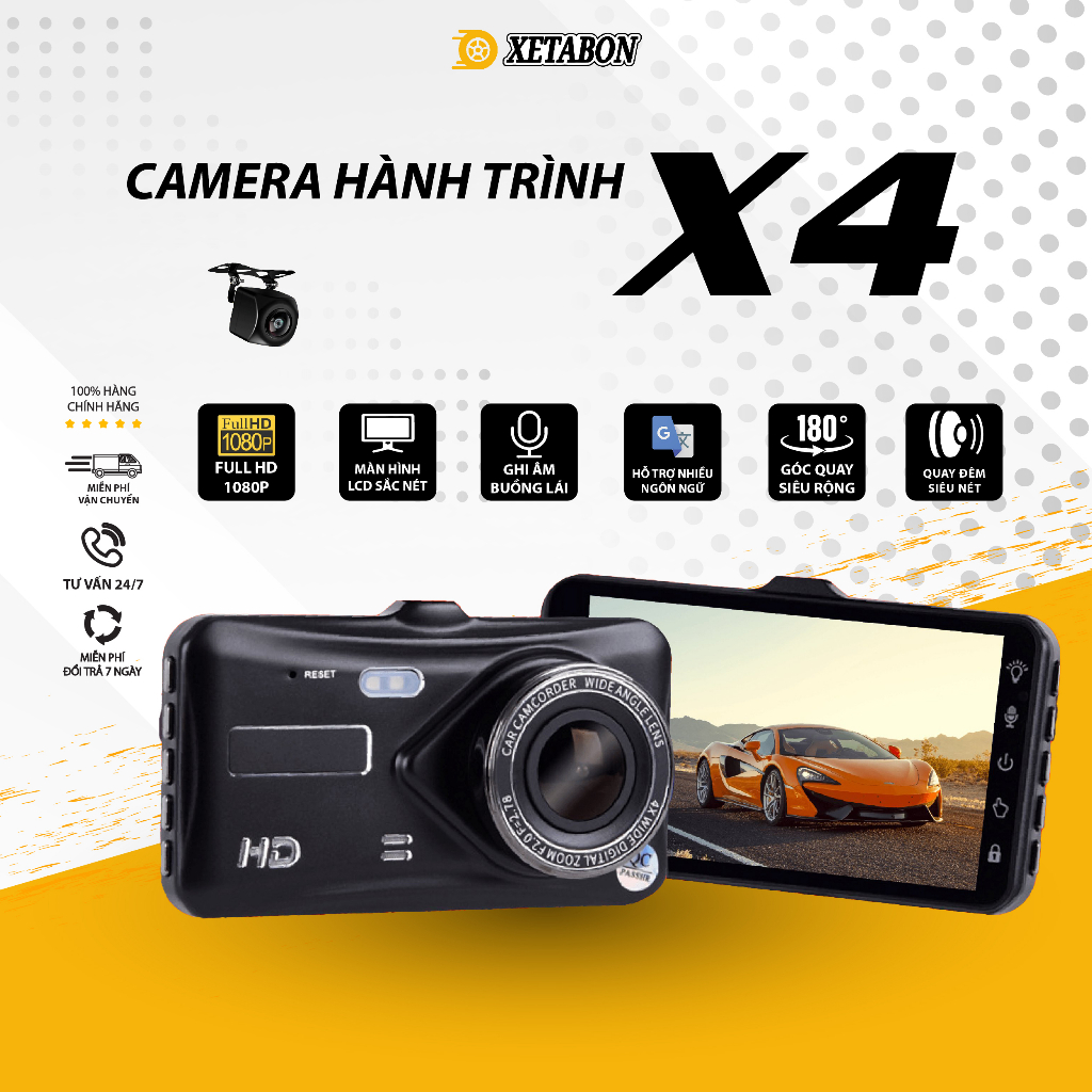 Camera hành trình ô tô X4 màn hình cảm ứng 4 inch ghi hình trước sau ...