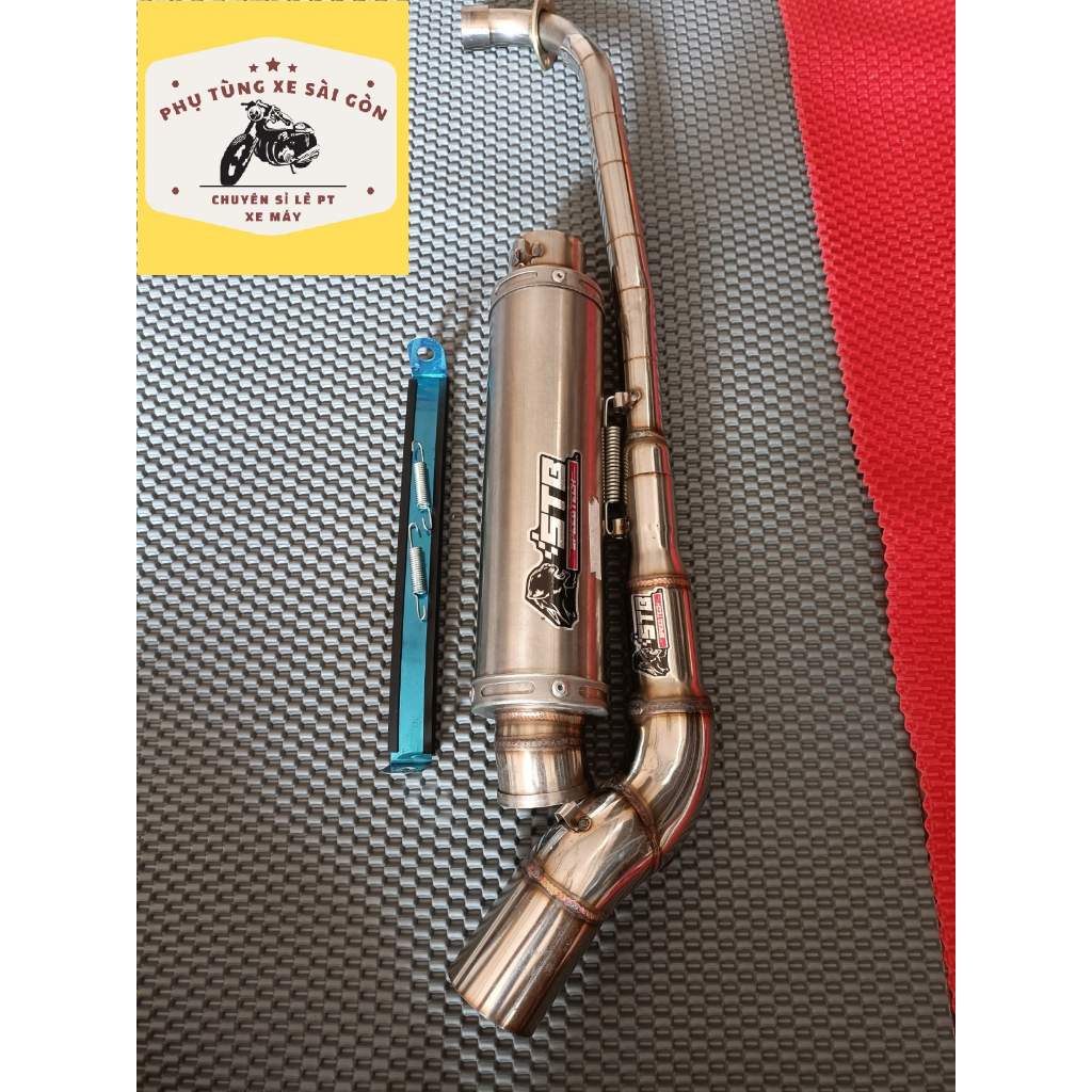 Pô Stb inox gắn các loại xe (bộ kèm cổ 2 khúc + pát treo + lò xo ...