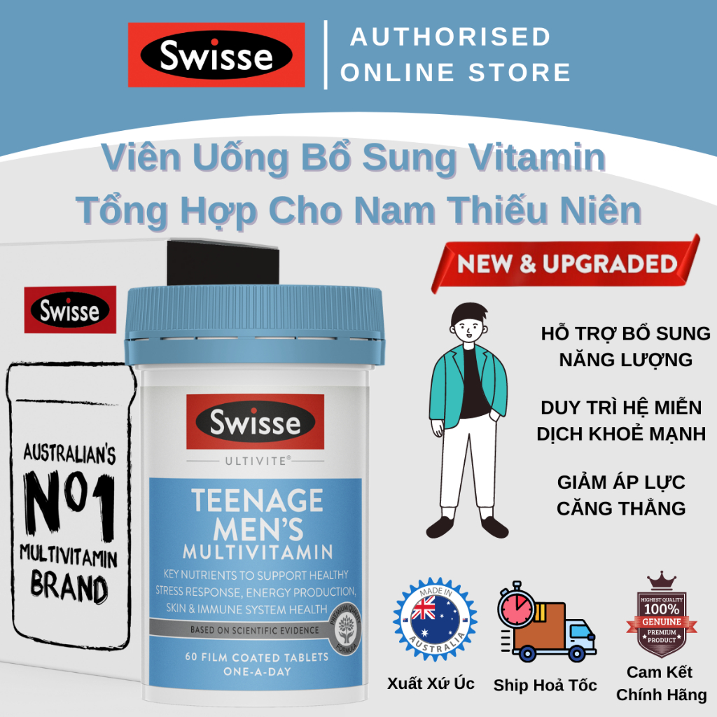 Swisse Ultivite Teenage Men's Multivitamin - Viên Uống Bổ Sung Vitamin Tổng Hợp Cho Bé Nam - 60 ...