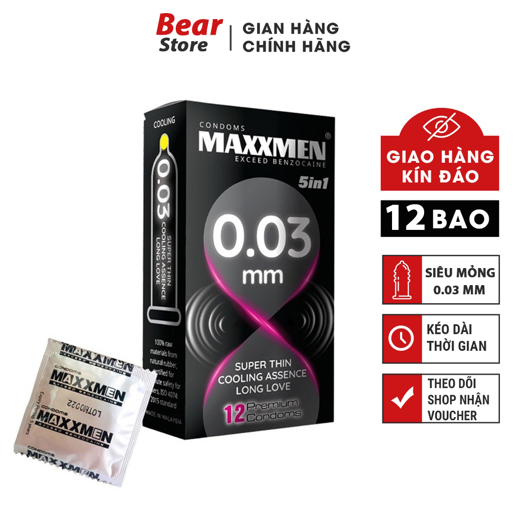 Bao cao su size nhỏ 49mm Maxxmen 5in1 siêu mỏng chống xuất tinh sớm kéo dài thời gian quan hệ ...