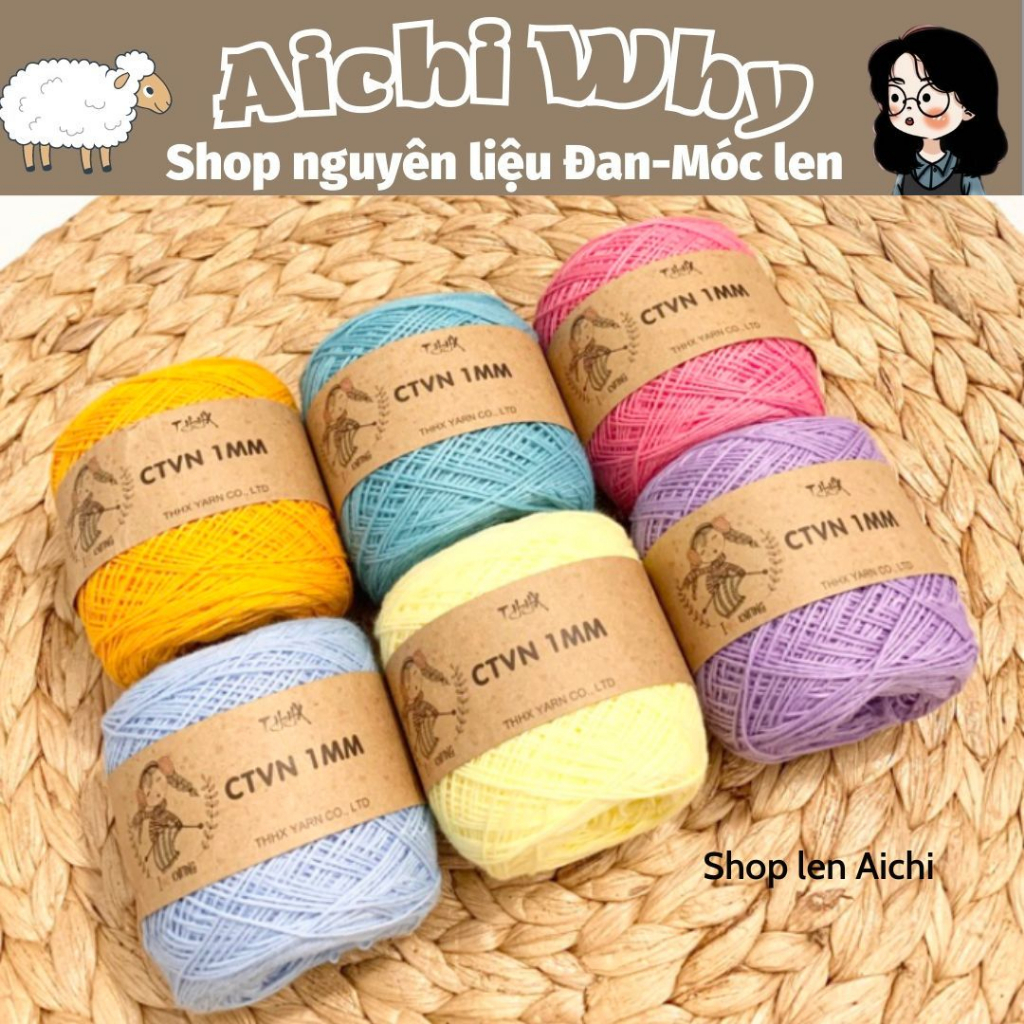 Len Sợi Cotton Việt Nam 1mm nhãn THHX 100g có tem,mác dùng để móc áo ...