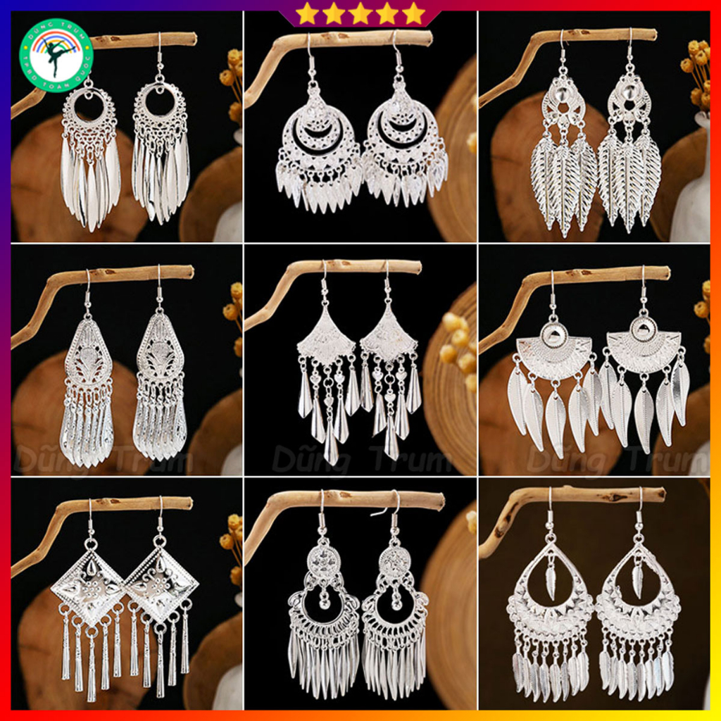 Bông tai dài tua rua lá phong cách cổ trang Bohemian, khuyên tai dài hầu đồng B873 | Shopee Việt Nam