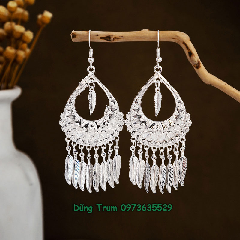 Bông tai dài tua rua lá phong cách cổ trang Bohemian, khuyên tai dài hầu đồng B873 | Shopee Việt Nam