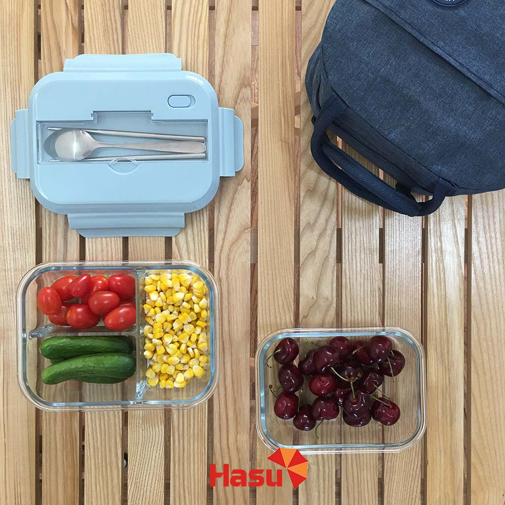 Hộp cơm văn phòng bằng thủy tinh chia ngăn chống tràn sử dụng được lò ...