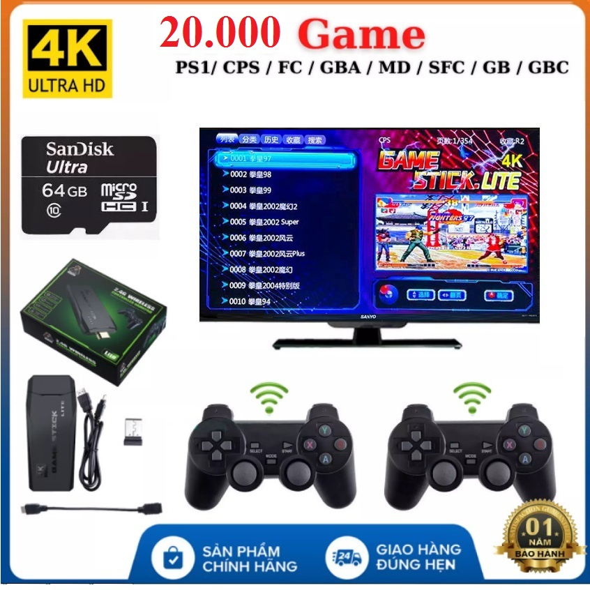 Máy Chơi Game 4 nút Không Dây 64G hơn 20.000+ Trò Chơi/ PS 10000 Game ...