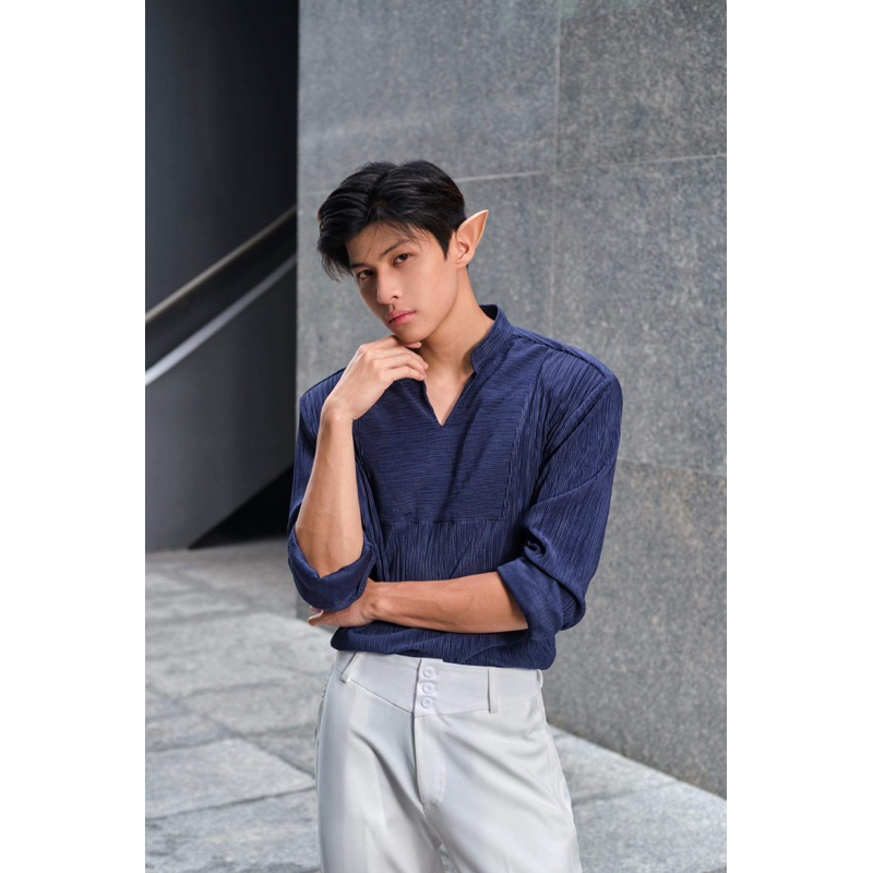 Áo sơ mi nam xanh đen cổ trụ chất liệu dập li nhỏ cao cấp SIMTU ...