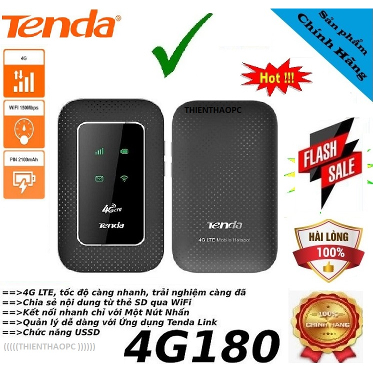 Bộ phát Wifi di động cầm tay 4GB LTE 150 MBPS Tenda - 4G180 dùng pin ...