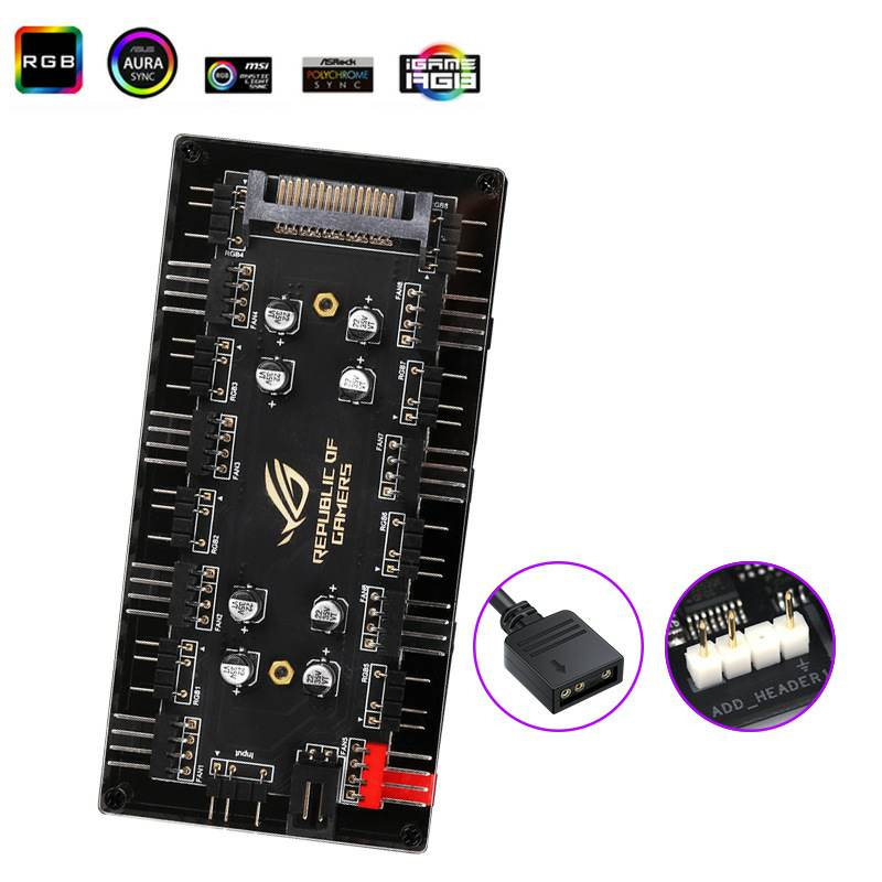 Bộ Hub Cấp Nguồn Cho Led 5v Argb Quạt 4pin Pwm Đồng Bộ Led Và Tốc Độ