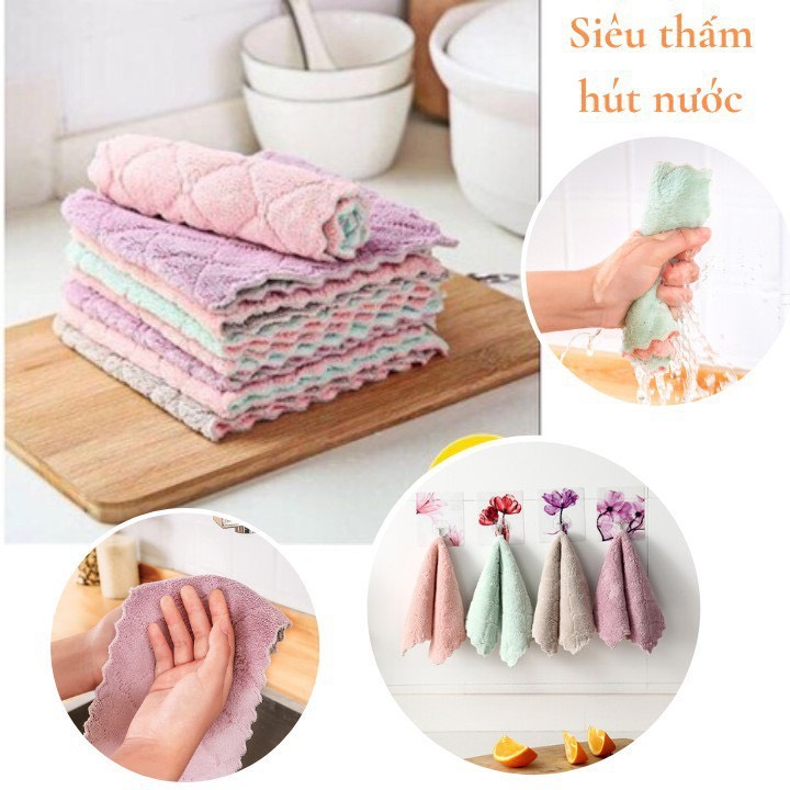 Khăn lau 2 mặt siêu thấm - Khăn lau không phai màu nhanh khô- Khăn lau ...