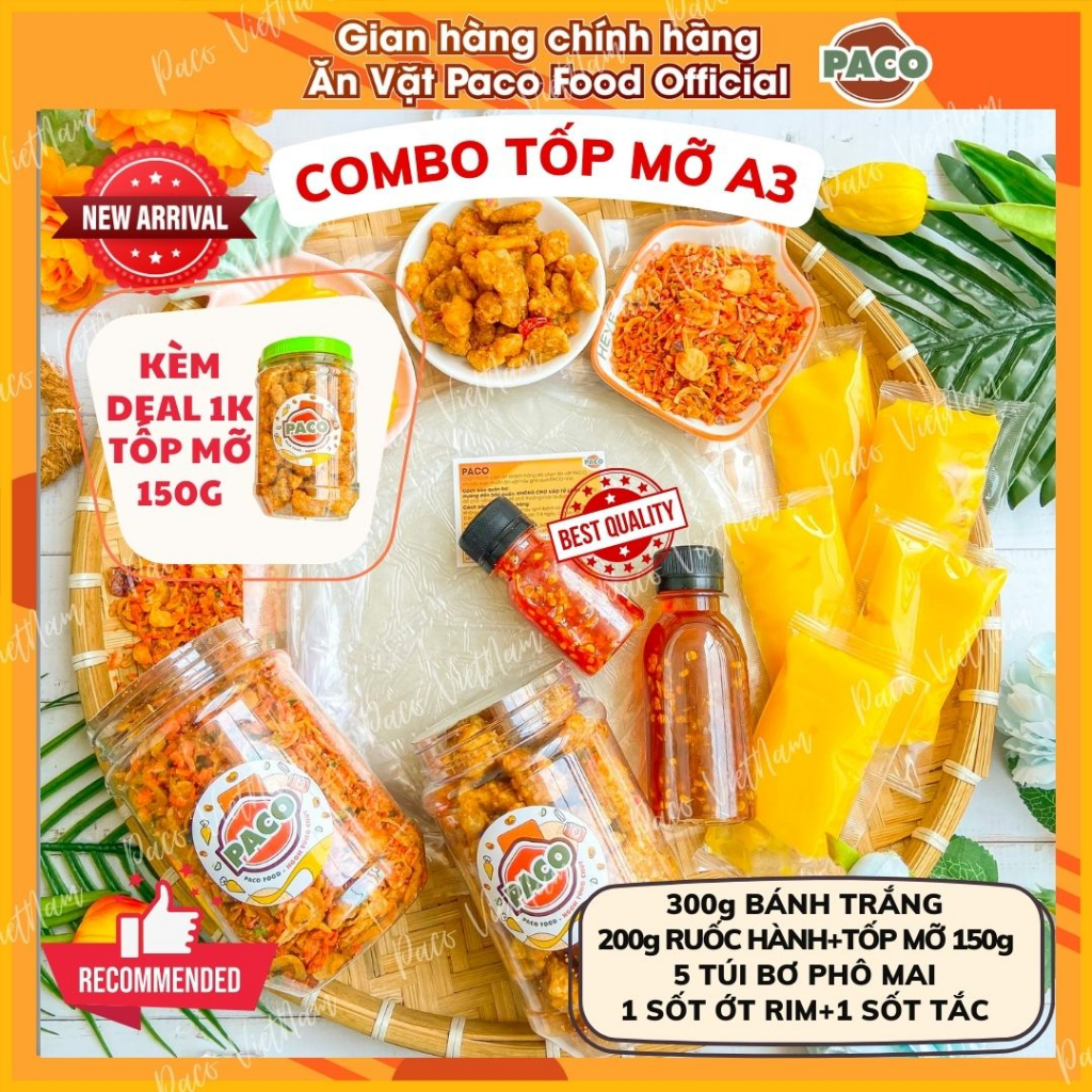 [DEAL 1K TỐP MỠ 150g] COMBO A3 PACO FOOD KÈM 5 BƠ PHÔ MAI BÁNH TRÁNG ...