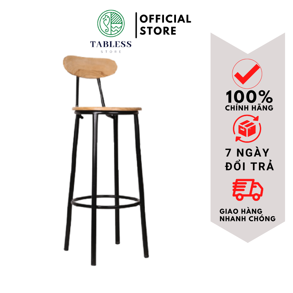 Ghế quầy bar cao có tựa lưng cho quán cafe ban công mặt gỗ chân sắt ...