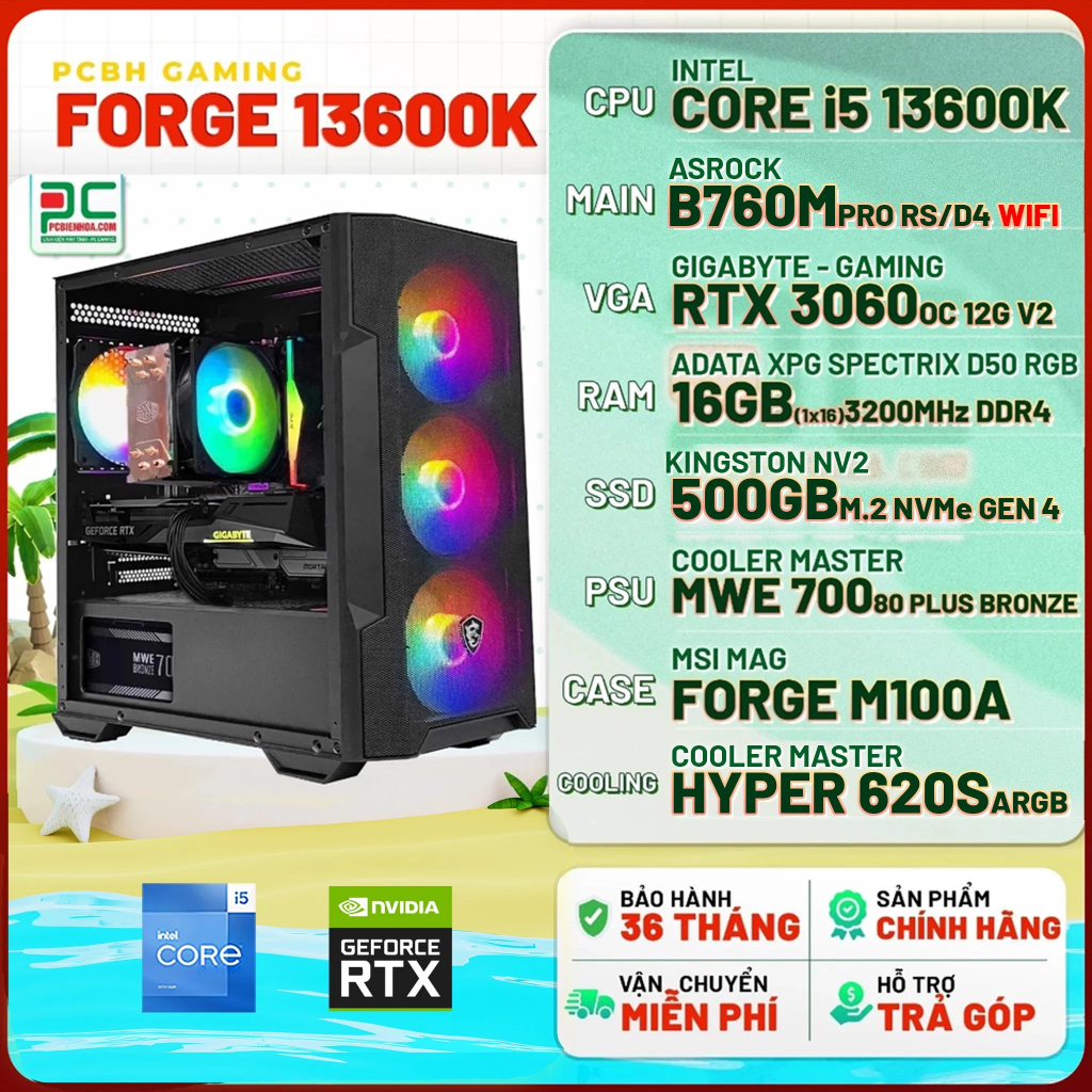 PCBH GAMING FORGE 13600K ( CORE I5 13600K / B760M / RTX3060 12GB / 16GB ...
