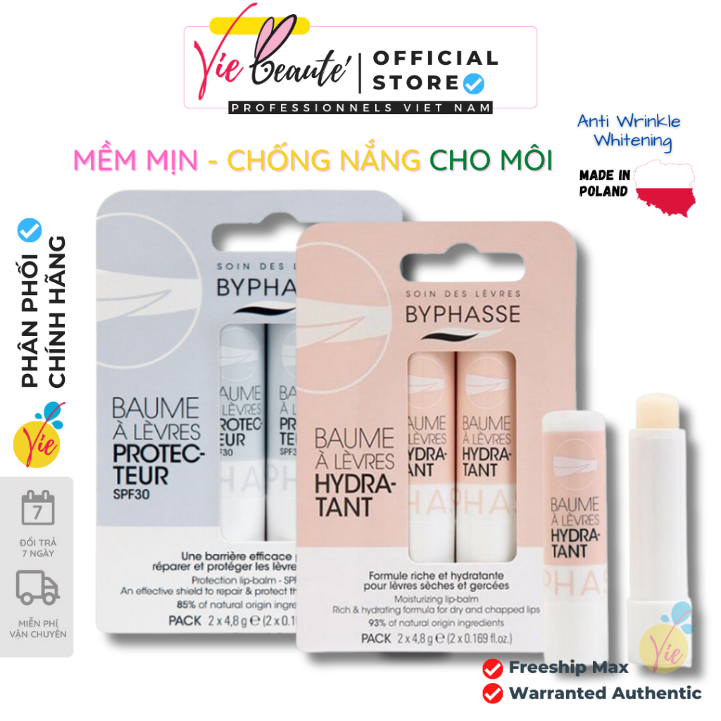 Set 2 Son Dưỡng Môi Byphasse, Mờ Thâm, Chống Nứt Nẻ, Chống Nắng ...