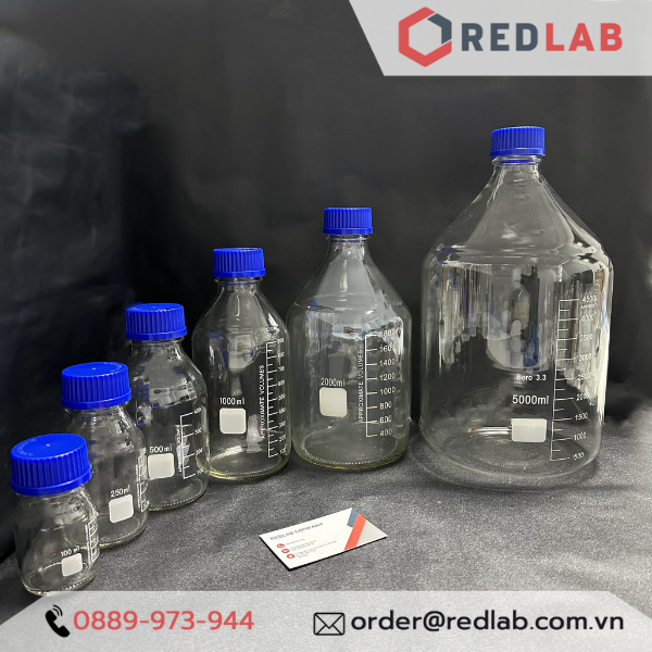 [Giá tốt] Chai trắng nắp vặn xanh ONELAB 2000ml, chai thuỷ tinh 2L đựng mẫu thí nghiệm, có chia ...