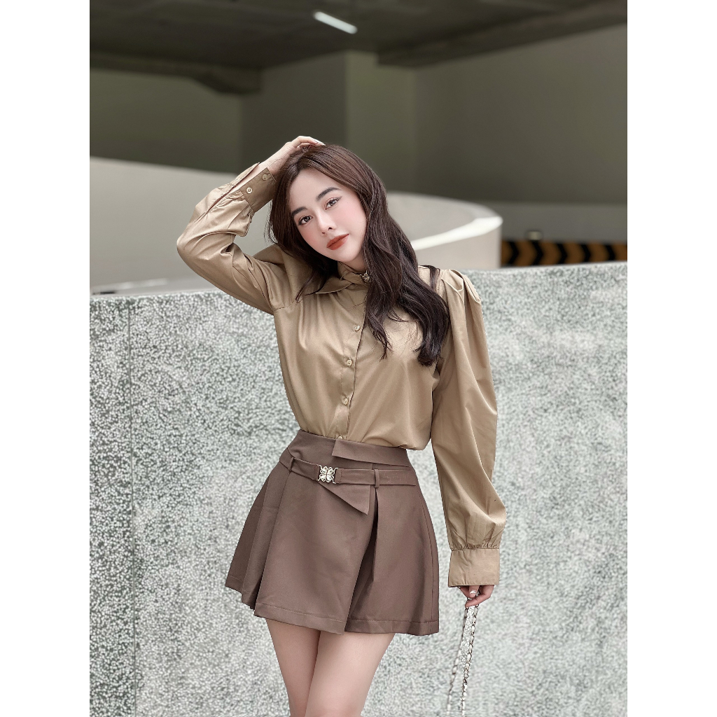 Set áo sơ mi dài tay vai bồng+ Chân váy ngắn LuciK Shop SB0006 | Shopee ...