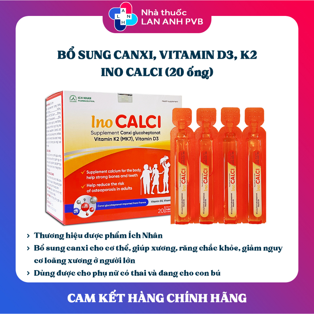 INO CALCI (20 ống) - Bổ sung canxi, vitamin D3 hằng ngày cho cơ thể. | Shopee Việt Nam