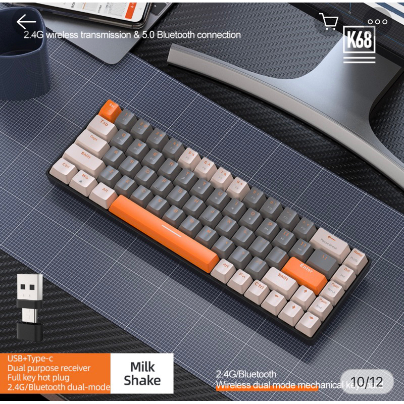 Bàn phím cơ không dây K68 3 chế độ Bluetooth/2.4GHz/Type C 2.4GHz Hotwap red | Shopee Việt Nam