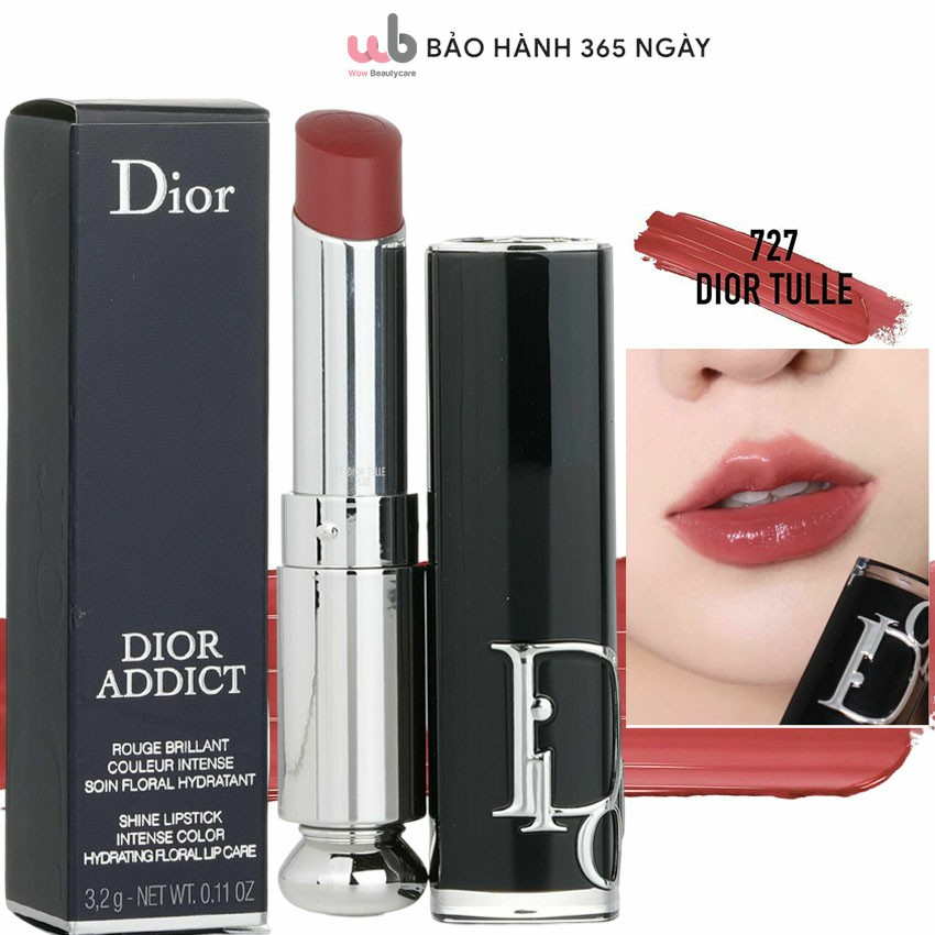 Son Dior 727 Tulle màu hồng đất,Full Box Túi + Hộp,Chất son lên màu tự ...