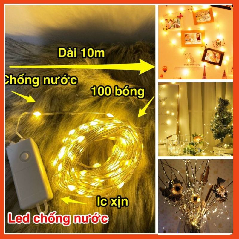 Dây đèn led trang trí fairylight đom đóm cắm điện [dài 10m] có nháy chống nước, decor sân vườn ...