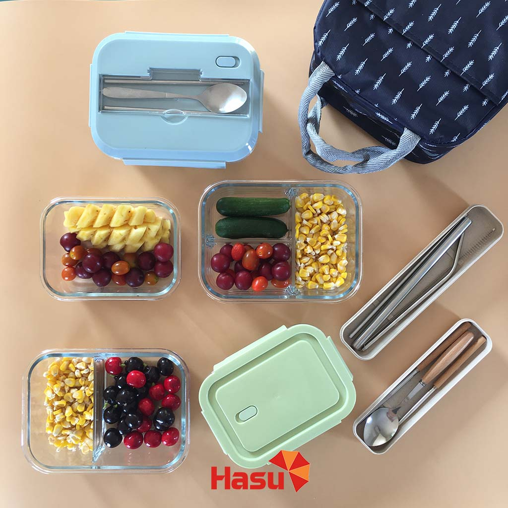 Hộp đựng cơm văn phòng bằng thủy tinh chia ngăn chống tràn sử dụng lò ...