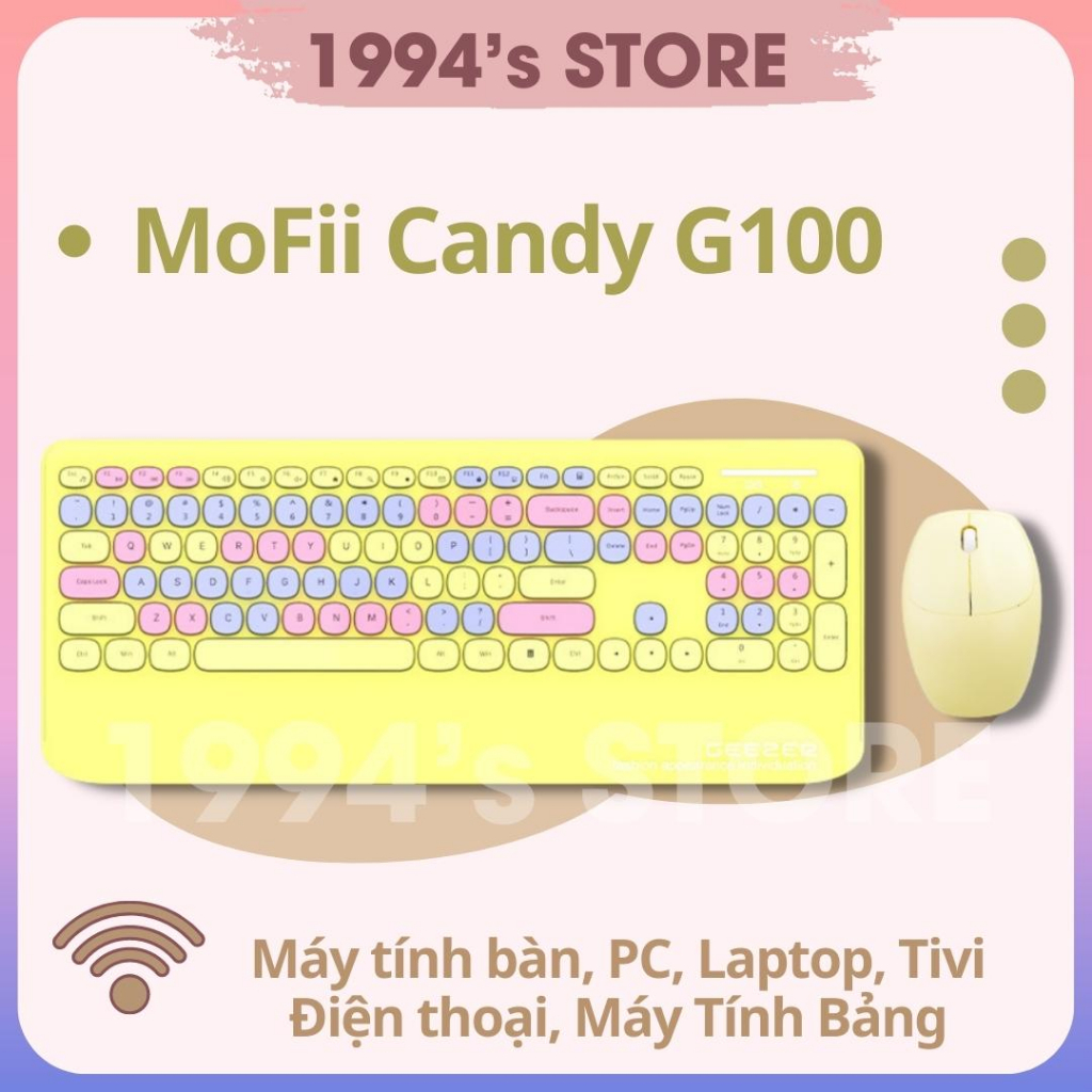 Bộ Bàn Phím Giả Cơ Không Dây và Chuột MOFii Candy G100 Sweet 2.4Ghz -Dùng cho PC,Laptop, Tivi ...
