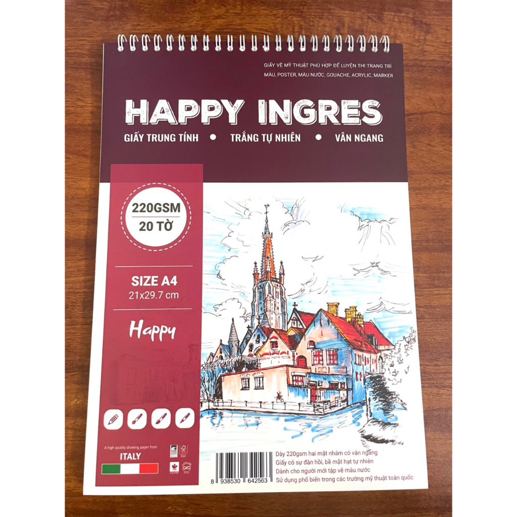 Sổ Vẽ Happy Canson Ingres Vân Ngang A4/A3 220gsm (Giấy vẽ Màu nước ...