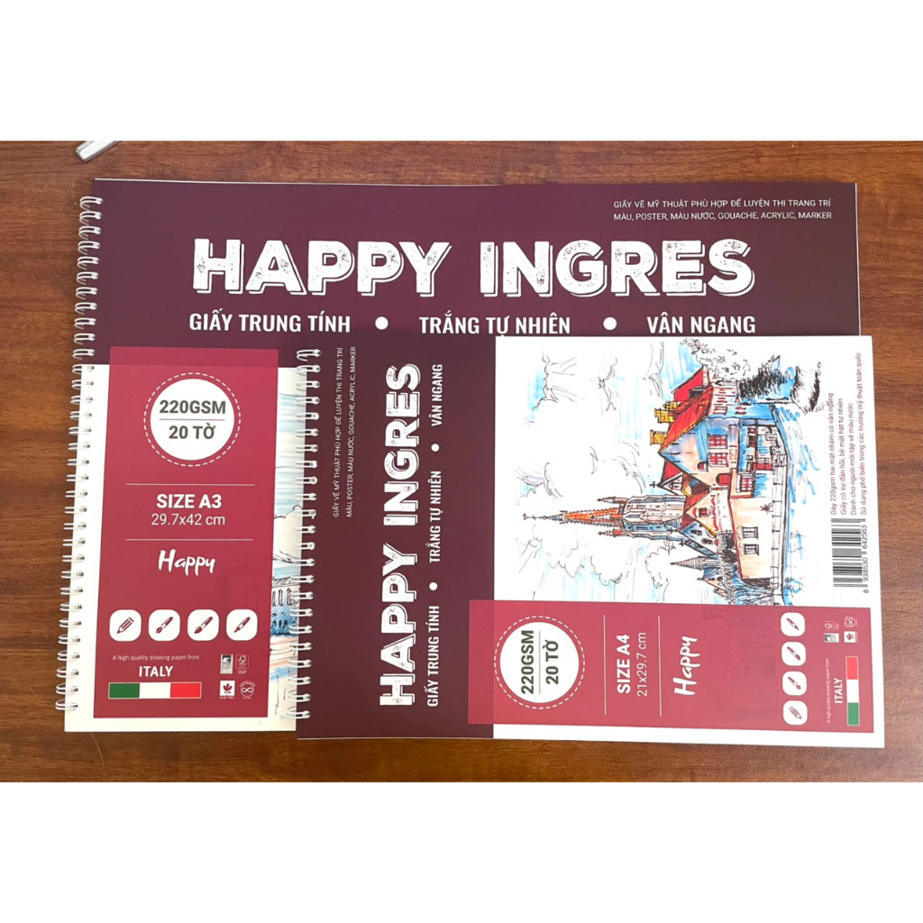 Sổ Vẽ Happy Canson Ingres Vân Ngang A4/A3 220gsm (Giấy vẽ Màu nước ...