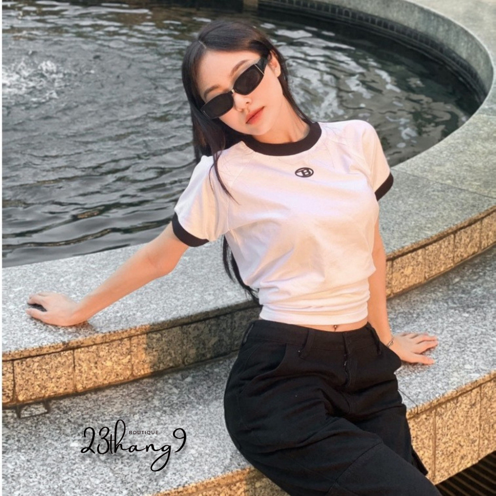 Áo baby tee , áo thun baby tee chữ B màu trắng màu đen chất thun dày dặn co giãn ôm body phong ...