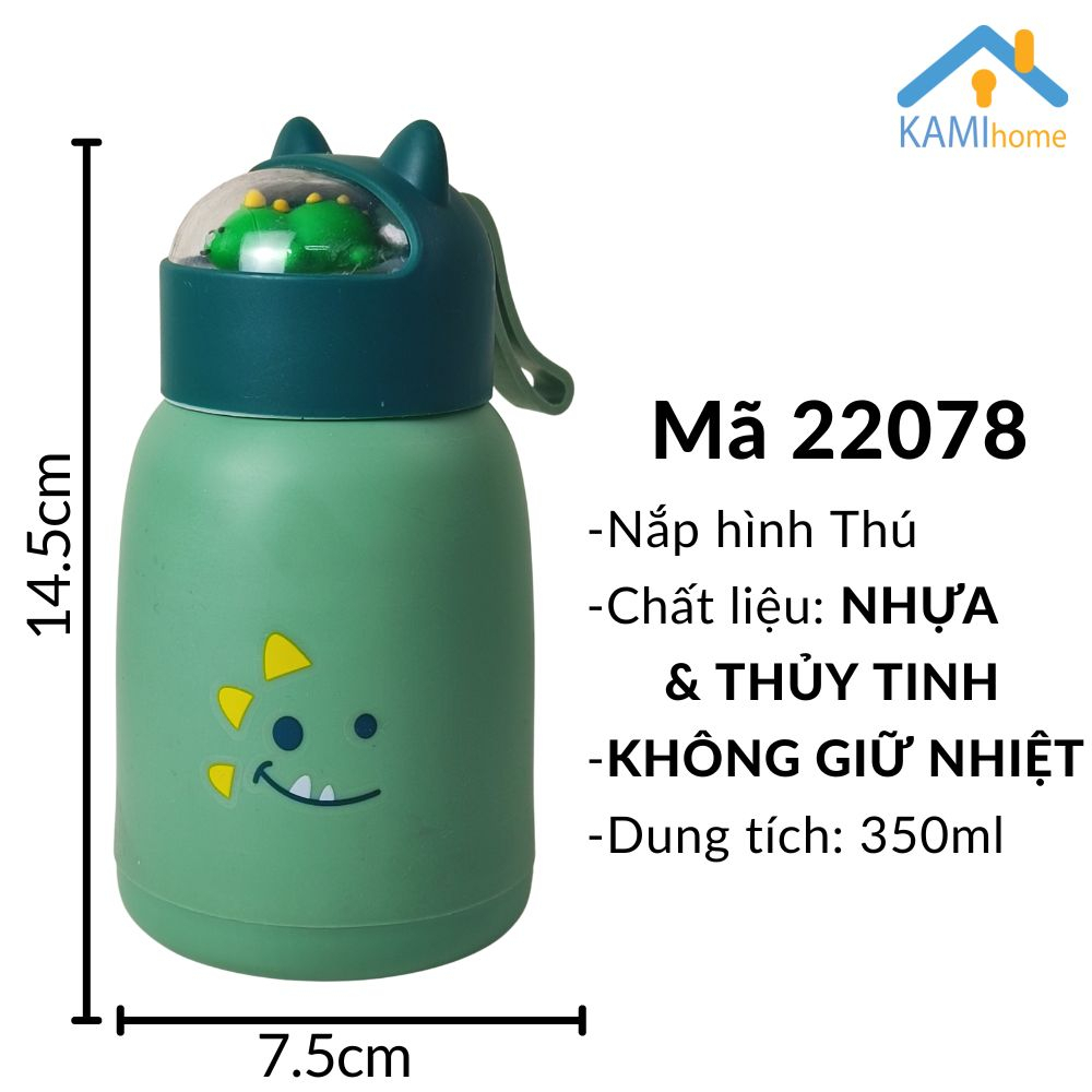 Bình nước thủy tinh dễ thương Vỏ nhựa cách nhiệt Nắp chống tràn 350m mã ...