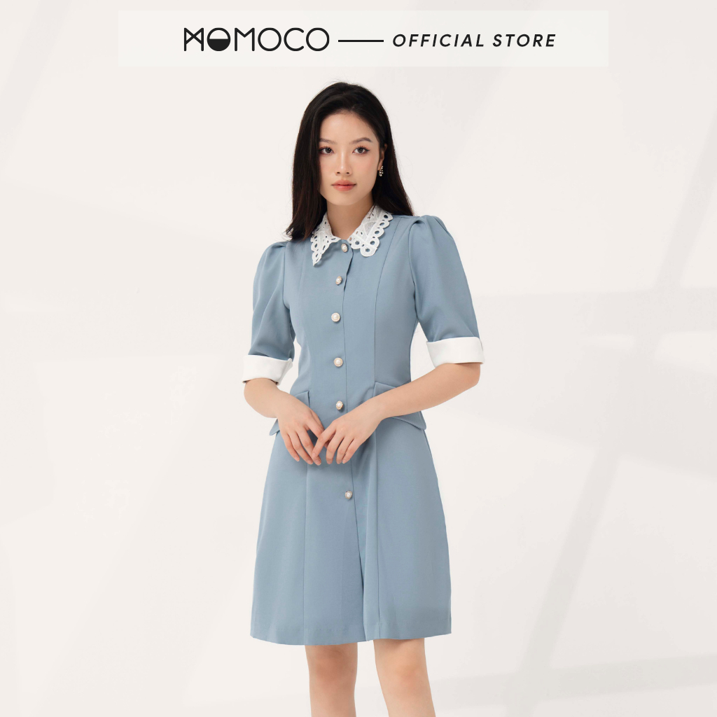 Váy Sơ Mi MOMOCO Tay Lỡ Phối Cổ Ren Phong Cách Trẻ Trung Thanh Lịch Chất Liệu Chéo Ruby Cao Cấp ...