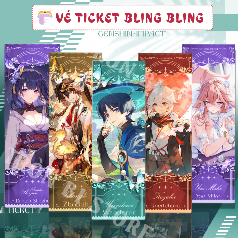 Ticket Genshin Impact 2 mặt - 21x7cm hiệu ứng Bling Bling Scara ...