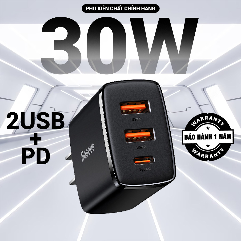 Củ sạc nhanh 30W Compact Quick Charger, củ sạc 3 cổng PD=30W + QC3.0=18W + QC3.0=18W hàng chính ...