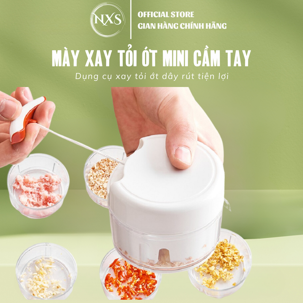 Máy xay tỏi ớt, máy xay hành tây và tỏi mini có dây rút, có thể xay rau ...