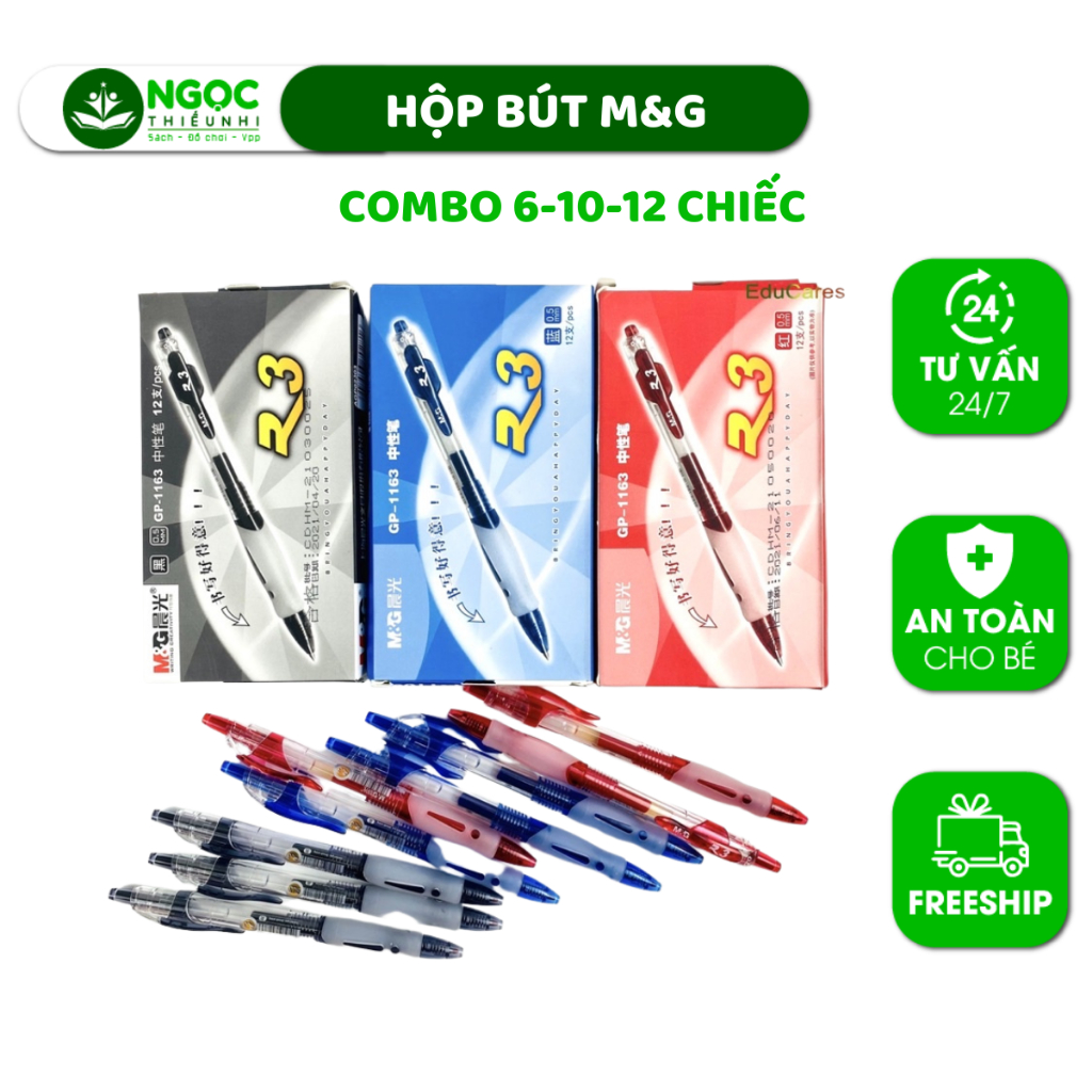 [Giá sỉ] Combo 1 hộp 12 Bút Béo MG 1163, Bút Nước, Bút bi bấm béo, bút ...