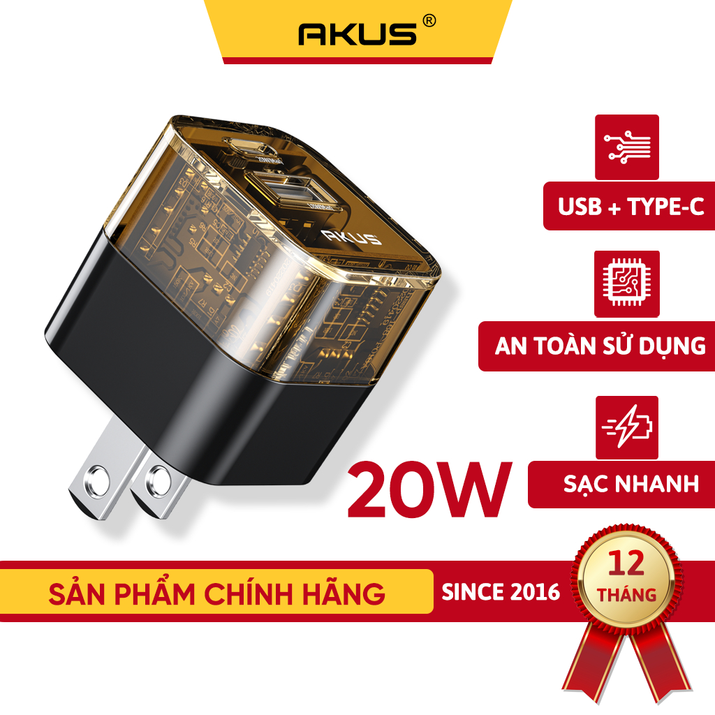 Củ sạc nhanh 20W mini 2 cổng sạc AKUS S140 | Shopee Việt Nam