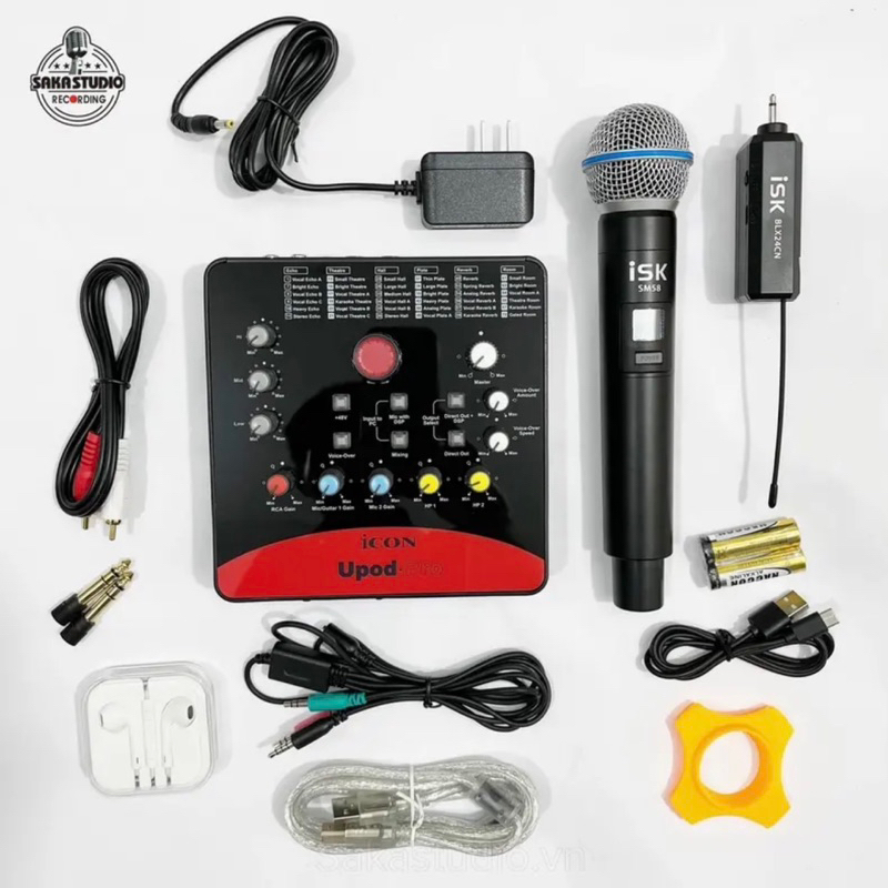Bộ mic không dây ISK SM58 + icon upod pro hát thu âm livestream,karaoke ...