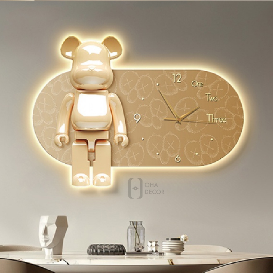 Tranh Đồng Hồ 3D LED Cắt Gấu Kaws BearBrick Trang Trí Phòng Khách ...