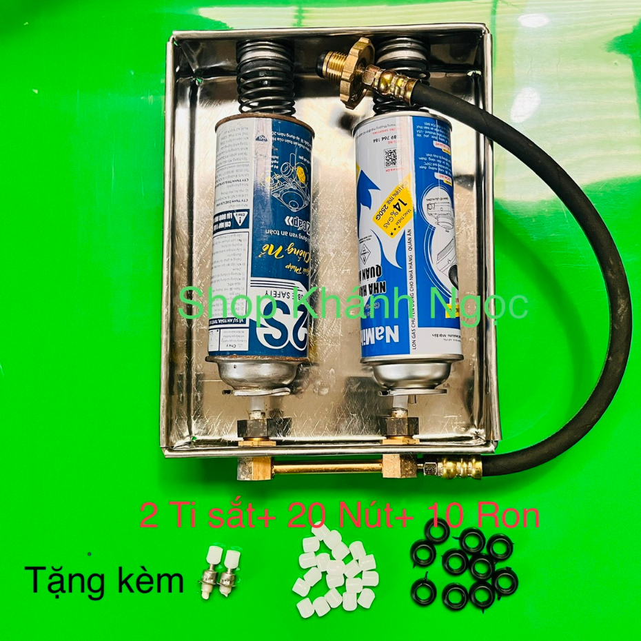 Bộ chiết gas sang bình mini - Loại sạc 2 lon cùng lúc +Tặng Ti sắt +Nút ...
