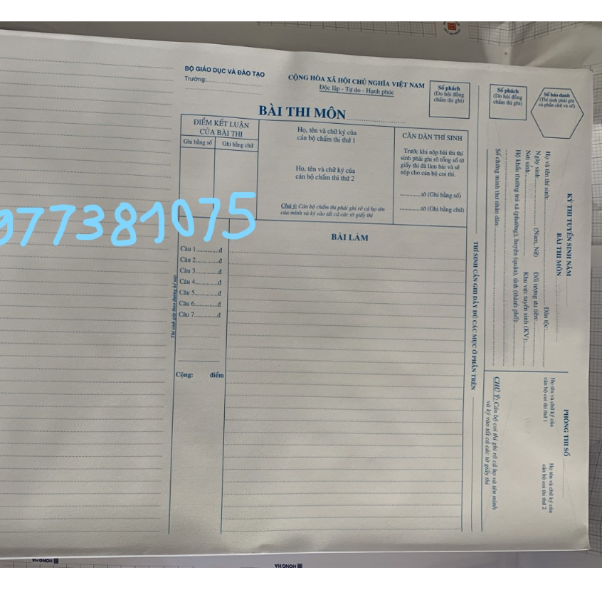 Set 100 tờ giấy thi Đại học, Giấy thi THPT Khổ A3 Mẫu BộGD&ĐT | Shopee ...