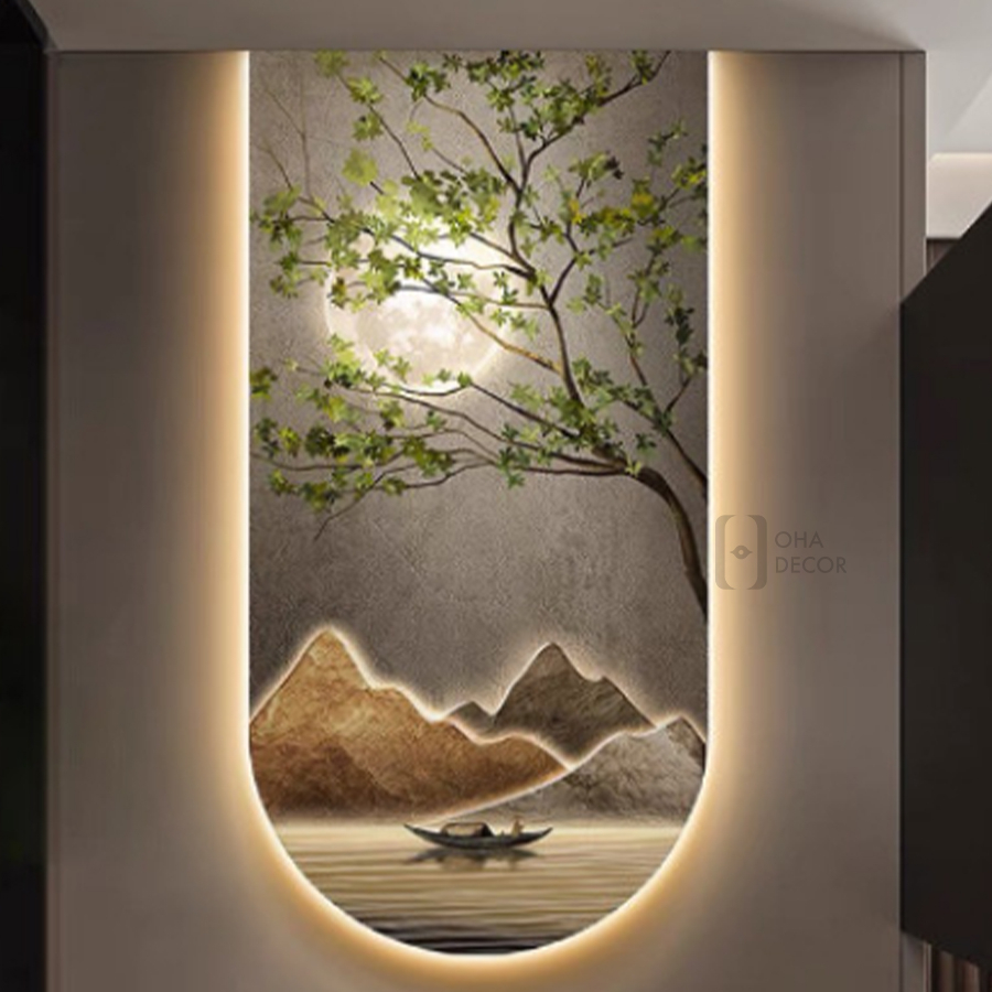 Tranh Cắt 3D LED Phong Cảnh Tráng Gương Trang Trí Phòng Khách Hiện Đại ...