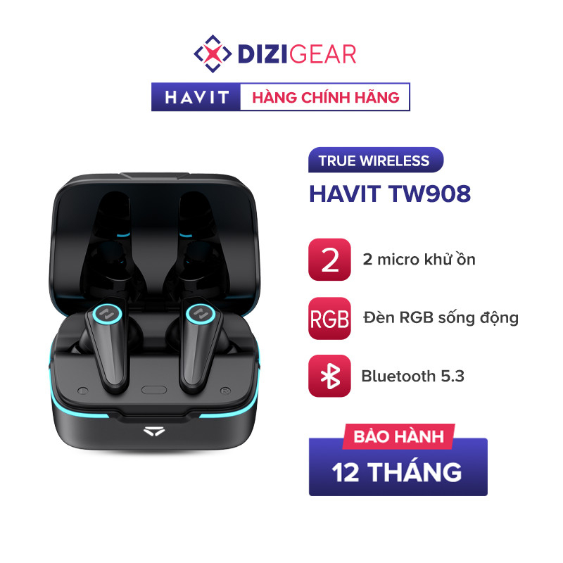 Tai Nghe Gaming TWS HAVIT TW908, BT 5.3,Gamemode 60ms, Đèn RGB, 2 Mic ...